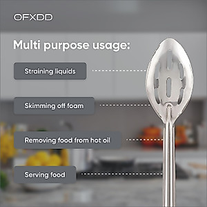 Slotted Serving Spoon with Holes for Draining - Perforated Serving Spoon of Stainless Steel with Long Handle for Strain Food (3)
