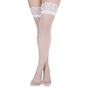 3 Pairs Women Thigh High Stockings Anti-skid Silicone Lace Stockings Silk Stocking Tights for Women and Girls Supplies(Medium,White)