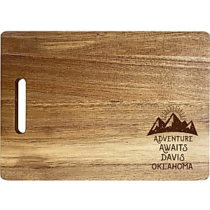 Davis Oklahoma Camping Souvenir Engraved Wooden Cutting Board 14" x 10" Acacia Wood Adventure Awaits Design