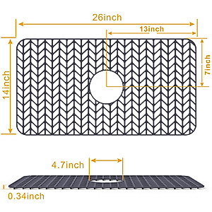 Silicone Sink Mat Protectors for Kitchen 26''x 14'' JOOKKI Kitchen Sink Protector Grid for Farmhouse Stainless Steel Accessory with Center Drain