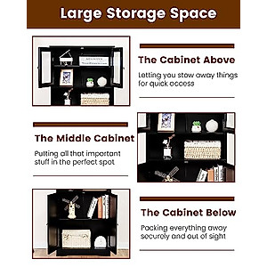 Iwell Bathroom Cabinet, Bathroom Storage Cabinet with Doors, Storage Cabinet with Open Shelf, Cupboard for Living Room, Home Office, Black