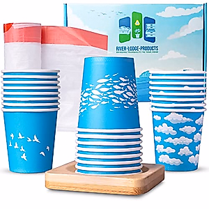300 Ct 3 oz. Small Ecofriendly Disposable Paper Cups for Bathroom, Espresso Cups, with Ecofriendly Wooden Cup Holder and Biodegradable Small Bathroom Trashbags, Mouthwash Cups