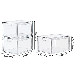 CECOLIC 2 Pack Stackable Cosmetic Organizer Drawers, Clear Acrylic Makeup Storage Organizer Box, Plastic Storage Bins Vanity Container for Bathroom Countertop, Bedroom Dresser, Kitchen Cabinets