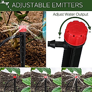 200 Pcs Drip Irrigation Emitters Drip Irrigation System Drip Irrigation Parts Adjustable 360 Degree Water Flow Fan Sprayer for 1/4 Inch 4mm/7mm Irrigation Tube Hose Patio Watering System (Red Black)