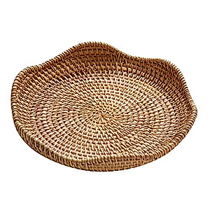 Gralara Rattan Round Serving Tray Display Hand Woven Wicker Tray for Nuts Parties Kitchen Counter Decor Table Decorative, 21cmx3cm