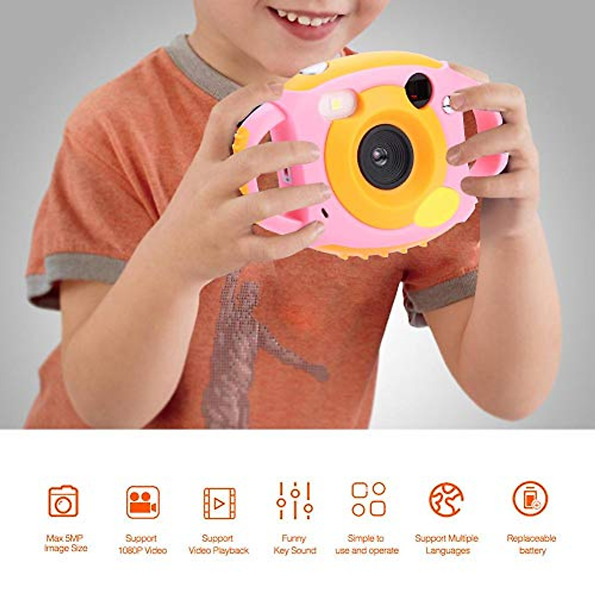 xuuyuu Kids Camera Mini Kids Digital Video Camera 1.8" Toy HD Digital Video Camera with 4 Filters 5 Mega-Pixel Camera Wonderful Gift for Children(Pink)