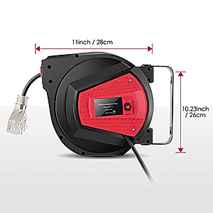 Retractable Extension Cord Reel, 50 FT Heavy Duty Industrial 14AWG/3C Power Cord, Outdoor Electrical Cord with 3 Grounded Outlets Lighted Triple Tap