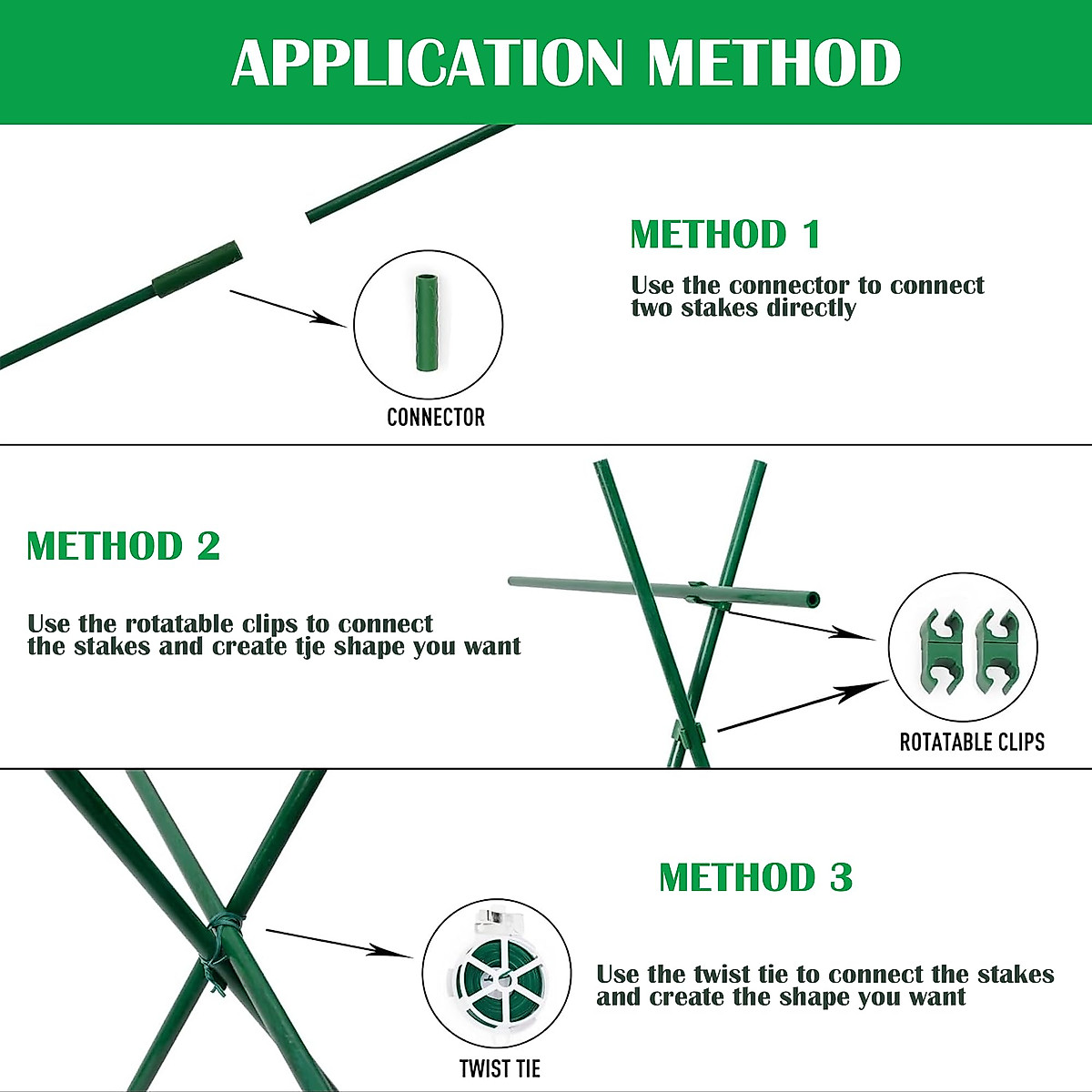 Xiny Tool 126pcs Garden Stakes Set, Includes 50Pack 17" Garden Poles, Tomato Climbing Plant Trellis Plant Climbing Frame for Vegetables Cucumber Fences Beans Outdoor Gardening