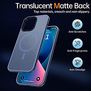 Maozis Strong Magnetic Designed for iPhone 13 Pro Max Case [Compatible with Magsafe][Military Grade Drop Protection] Protective Shockproof Translucent Matte Slim Phone Case for iPhone 13 Pro Max, Blue