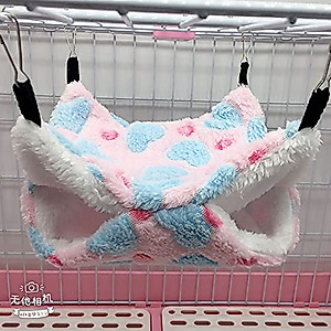 Small Pet Hammock, Double-Layer Small Animals Hammock Bed, Warm Fleece Cage Hanging Hammock, Pet Swinging Bed for Sugar Glider Chinchilla Parrot Guinea Pig Ferret Squirrel Hamster Rat (Pink)