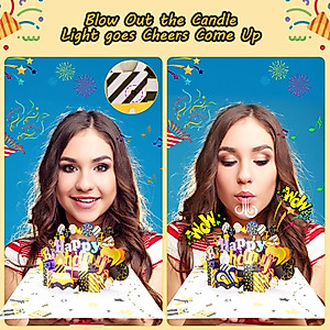 OPOWIS Light & Music Birthday Cards, 3D Blowable Candle Pop Up Cards with Cheers Sound, Plays Song 'HAPPY', Musical Happy Birthday Greeting Card for Women, Men, Kids
