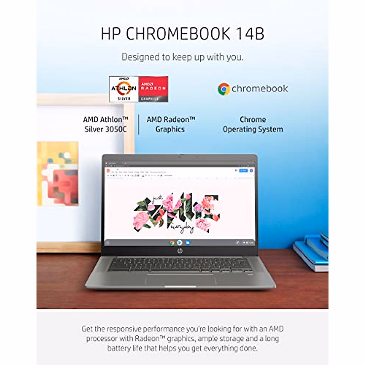 HP Chromebook 14b Laptop, AMD Athlon Silver 3050C Mobile Processor, 4 GB RAM, 64 GB eMMC Storage, 14-inch Full HD IPS Touchscreen, Google Chrome OS, Audio by B&O, Privacy Camera (14b-na0010nr, 2021)