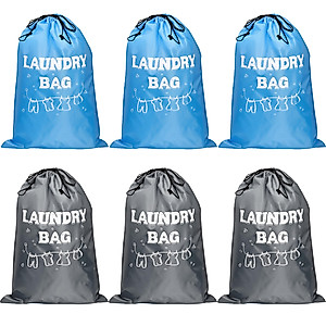 Nicunom 6 Pack Travel Laundry Bags, 24" x 36" Extra Large Laundry Bag Drawstring Closure Machine Washable Dirty Clothes Organizer, Fit a Laundry Basket or Hamper