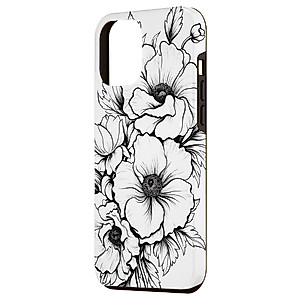 iPhone 14 Plus cute Handdrawn black and white flower garden nature lovers Case