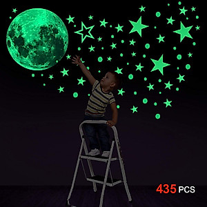 Homics Glow in The Dark Moon and Stars for Ceiling Nursery Wall Decals Stickers Luminous at Night for Kids Bedding Room