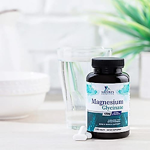 Magnesium Glycinate 425 mg with Calcium - Max Absorption Magnesium Tablets for Muscle, Nerve, Bone & Heart Health Support - Vegan, Non-GMO, Gluten Free Nature's Nutrition Supplement - 120 Tablets