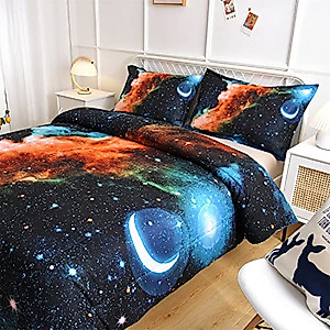 A Nice Night Black and Blue Galaxy Bedding Sets 3D Printed Cloud Quilt Comforter Sets with 2 Bedroom Pillow Covers Twin Size