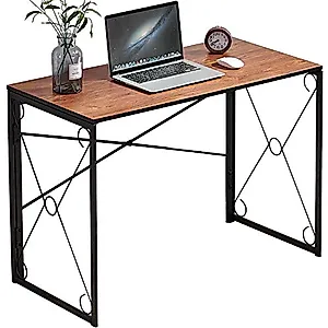 VECELO Folding Computer Desk 39.4'', Simple Laptop Table Home Office Workstation for Reading Writing, No Assembly Needed, Small Space, Brown