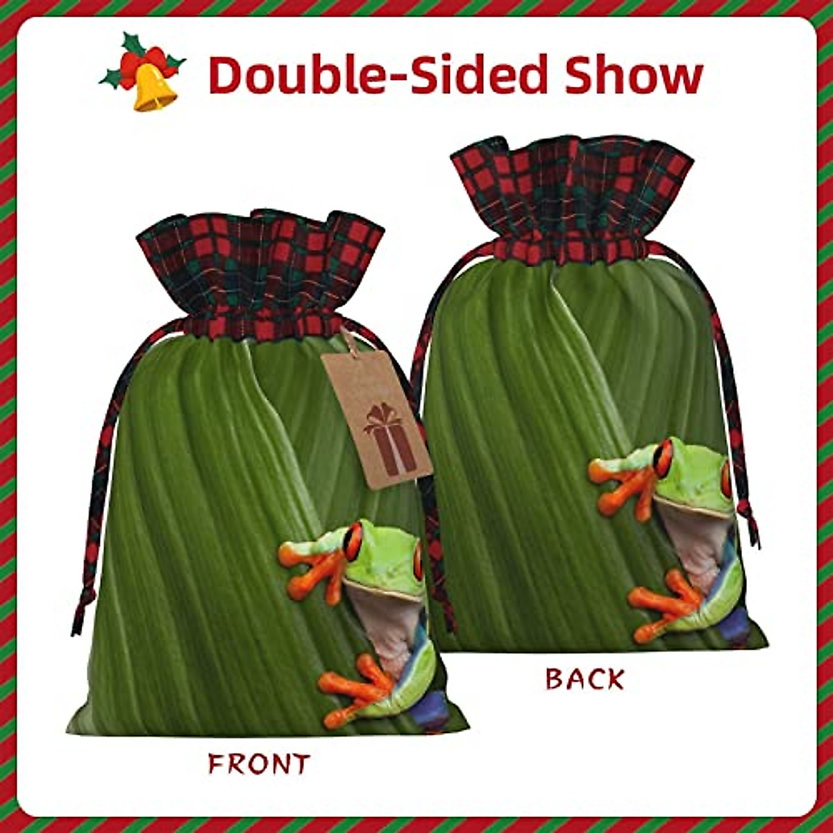 Allgobee Christmas Drawstring Gift Bags Tropical-Funny-Tree-Frog Buffalo Plaid Drawstring Bag Party Favors Bags