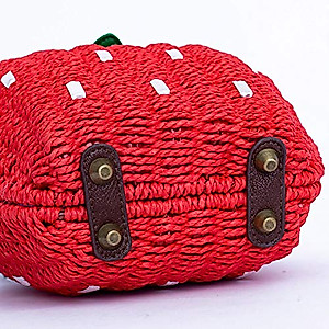 123Arts Women's Strawberry Fruit Weave Shoulder Bag Messenger Bag Beach Bag Purse, Red, 21*18cm