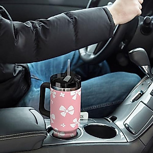 Flradish 40oz Tumbler with Handle, Cute Bow Tie Stainless Steel Tumbler with Lid and Straws Double Wall Vacuum Insulated Leakproof Coffee Travel Mug