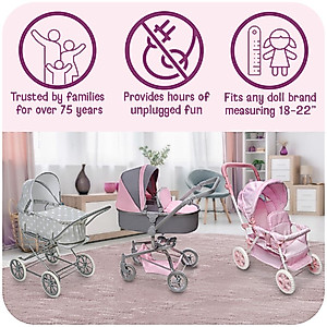 Badger Basket English Style Doll Stroller – Fits 18 to 22-inch Dolls, Classic Pretend Play Toy with Adjustable Canopy