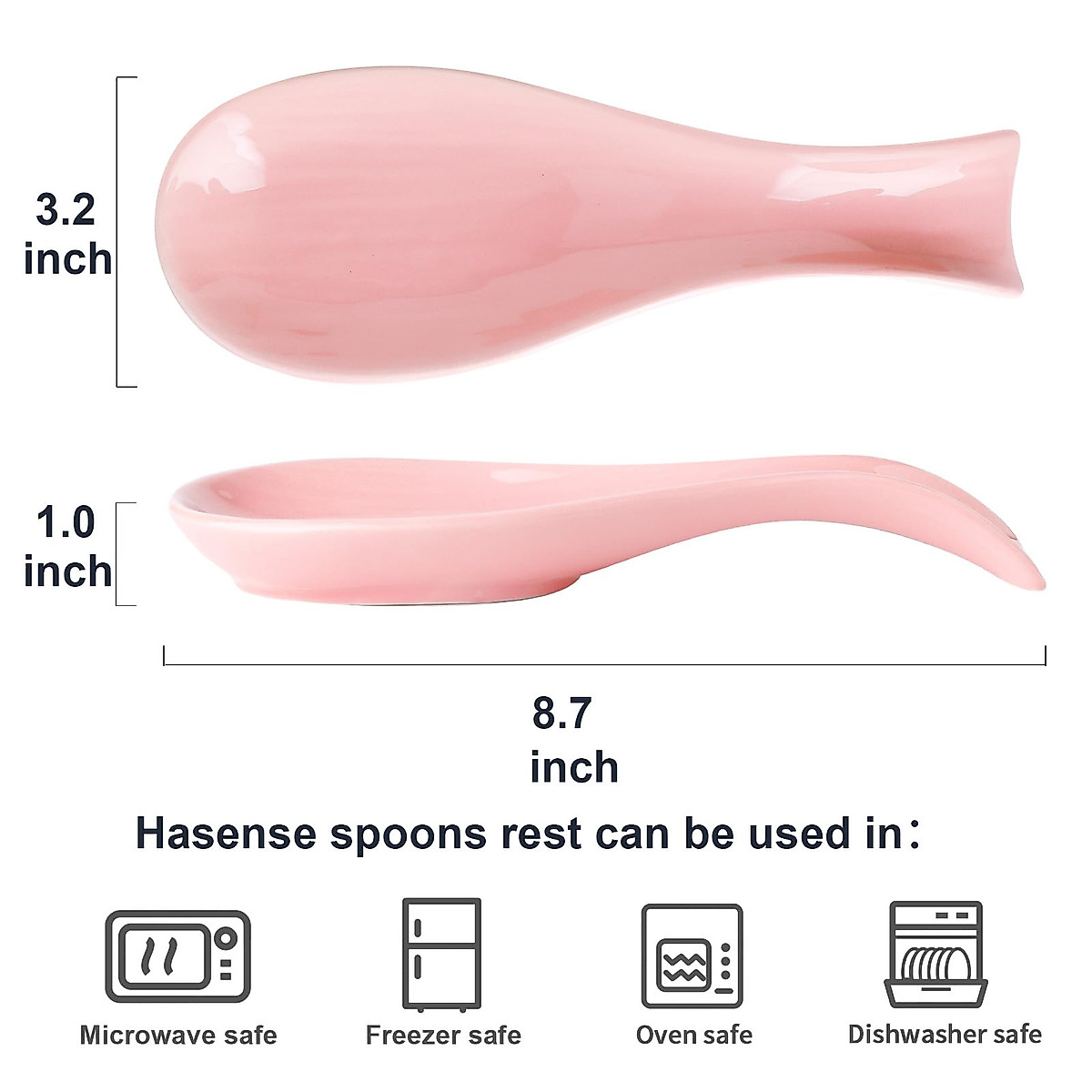 Hasense Spoon Rest for Stove Top, Large Ceramic Spoon Holder for Kitchen Counter, Cooking Utensil Rest for Spatula Ladle Spoon and Tong, Kitchen Spoon Rest for Home and Coffee Bar Accessories, Pink