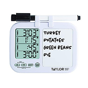 Taylor Four-Event Digital Timer with Whiteboard for School, Learning, Projects, and Kitchen Tasks, white