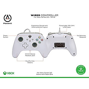 PowerA Wired Controller for Xbox Series X|S - White, gamepad, video game / gaming controller, works with Xbox One