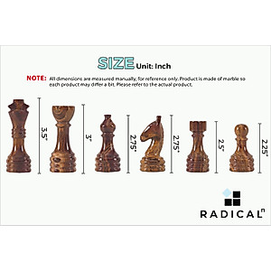 Radicaln Marble Chess Pieces Red & Coral 3.5 Inch King Figures Handmade 32 Chess Figures - Suitable for 16-20 Inch Chess Game - Board Games