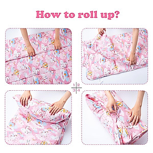 Rossison Nap Mat with Pillow and Blanket 100% Cotton with Microfiber Fill, Padded Sleeping Mat, for Daycare Preschool Toddler Prek Girls Kids (Pink Unicorn, Standard-50 x20)