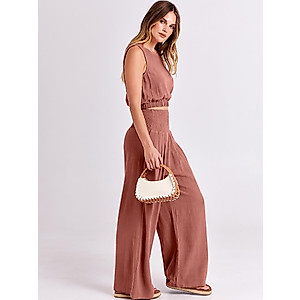 ANRABESS Women's 2 Piece Linen Lounge Set Casual Matching Pants Jumpsuit Summer Beach Travel Vacation Trendy Outfits X-Large