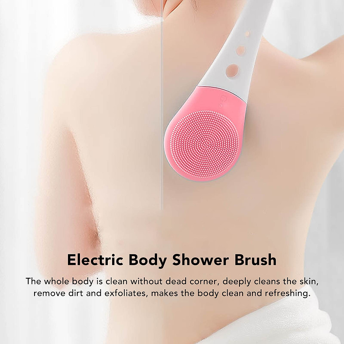 Electric Body Shower Brush, USB Rechargeable Exfoliating Shower Brush for Deep Cleaning, Waterproof Silicone Bath Shower Scrubber with Long Handle, Home Beauty Salon Massage Bath Brush Pink