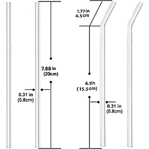 IDEALUX Glass Straws Clear 8" X 0.32" Drinking Straws Reusable Straws Healthy, Reusable, Eco Friendly, BPA Free, 4 Straws with Cleaning Brush