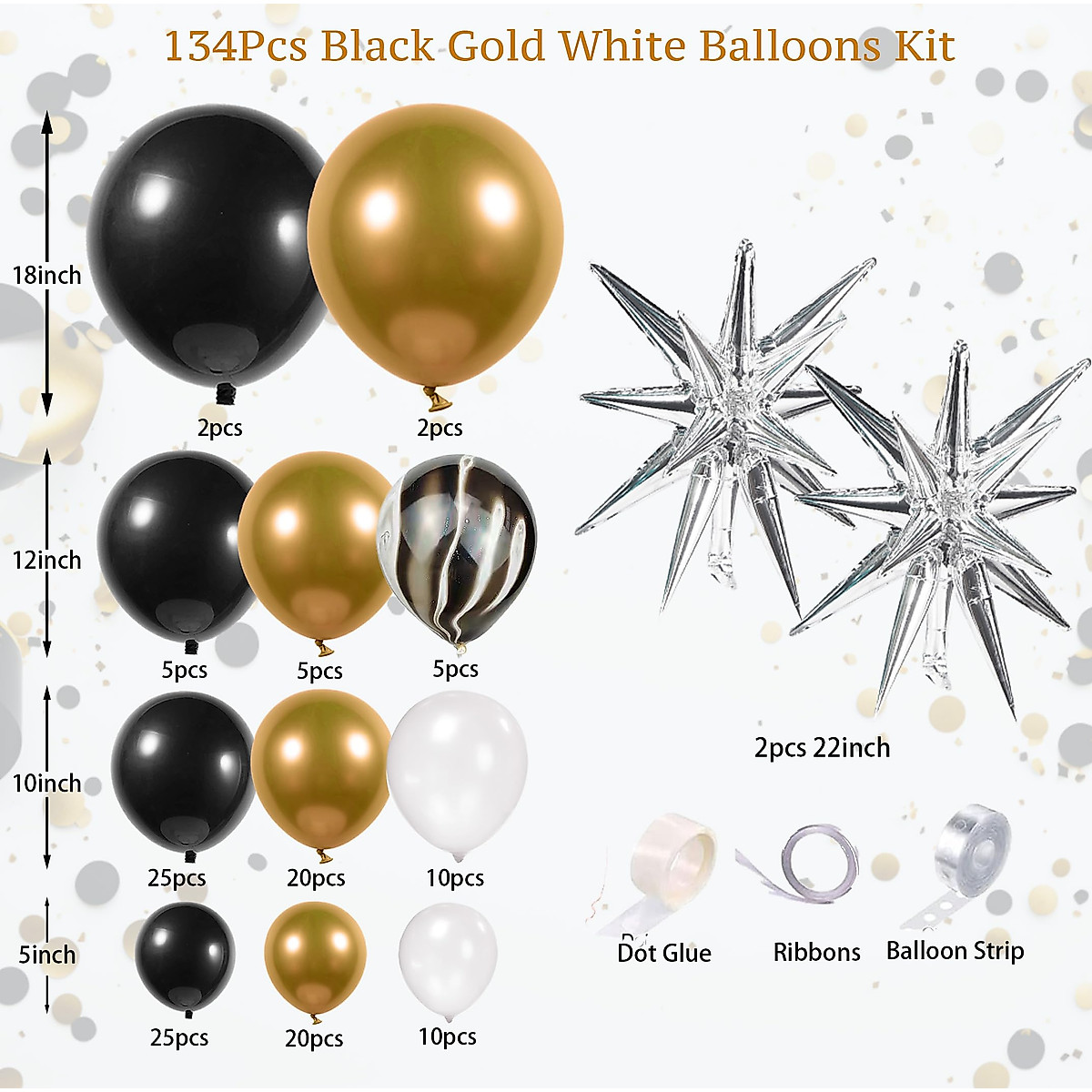 134Pcs Black White And Gold Balloons Arch Luxurious Retirement Metallic Golden Balloon Garland Set Decor Kit For Roaring 20s, New Year's, Birthdays, Graduations & Themed Celebrations