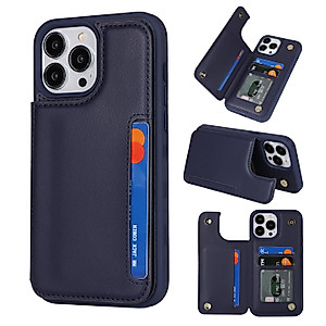 iCoverCase Compatible with iPhone 12 Pro Max Wallet Phone Case with Card Holder for Women Men, RFID Blocking PU Leather Case 6.7 Inch (Dark Blue)