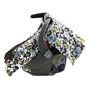 Dear Baby Gear Deluxe Car Seat Canopy - Double Layer Infant Car Seat Cover - Soft and Breathable - Multi Colored Mischievous Monkeys Print/Brown Dot - 30" x 40"