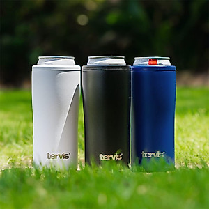 Tervis Deepwater Blue Powder Coated Triple Walled Insulated Tumbler Cup Keeps Drinks Cold & Hot, 12oz Slim Can Cooler, Deepwater Blue