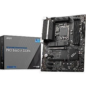 MSI PRO B660-A DDR4 Motherboard (ATX, 12th Gen Intel Core, LGA 1700 Socket, DDR4, PCIe 4, 2.5G LAN, M.2 Slots, USB 3.2)