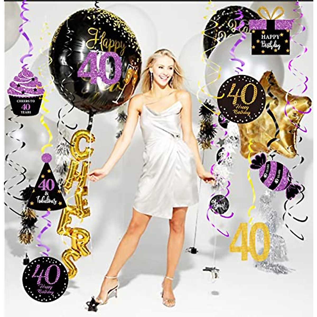 40th Birthday Decorations for Women Purple Black Gold 40th Birthday Party Hanging Decor – Women 40th Birthday Party Decorations