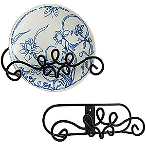 MyGift Wall Mounted Collectible Plate Display Holder Rack with Vintage Black Metal Decorative Scrollwork Design, Set of 2