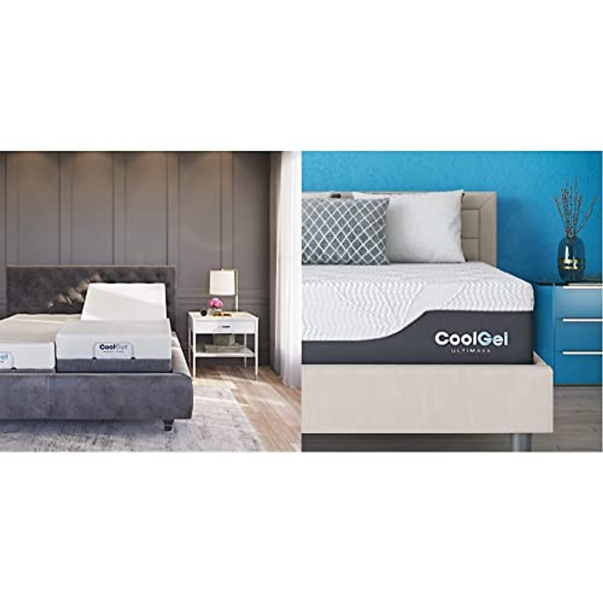 Classic Brands Adjustable Comfort Upholstered Adjustable Bed Base, Twin XL, Black & Cool Gel Chill Memory Foam 14-Inch Mattress with 2 Bonus Pillows |CertiPUR-US Certified |Bed-in-a-Box, Queen