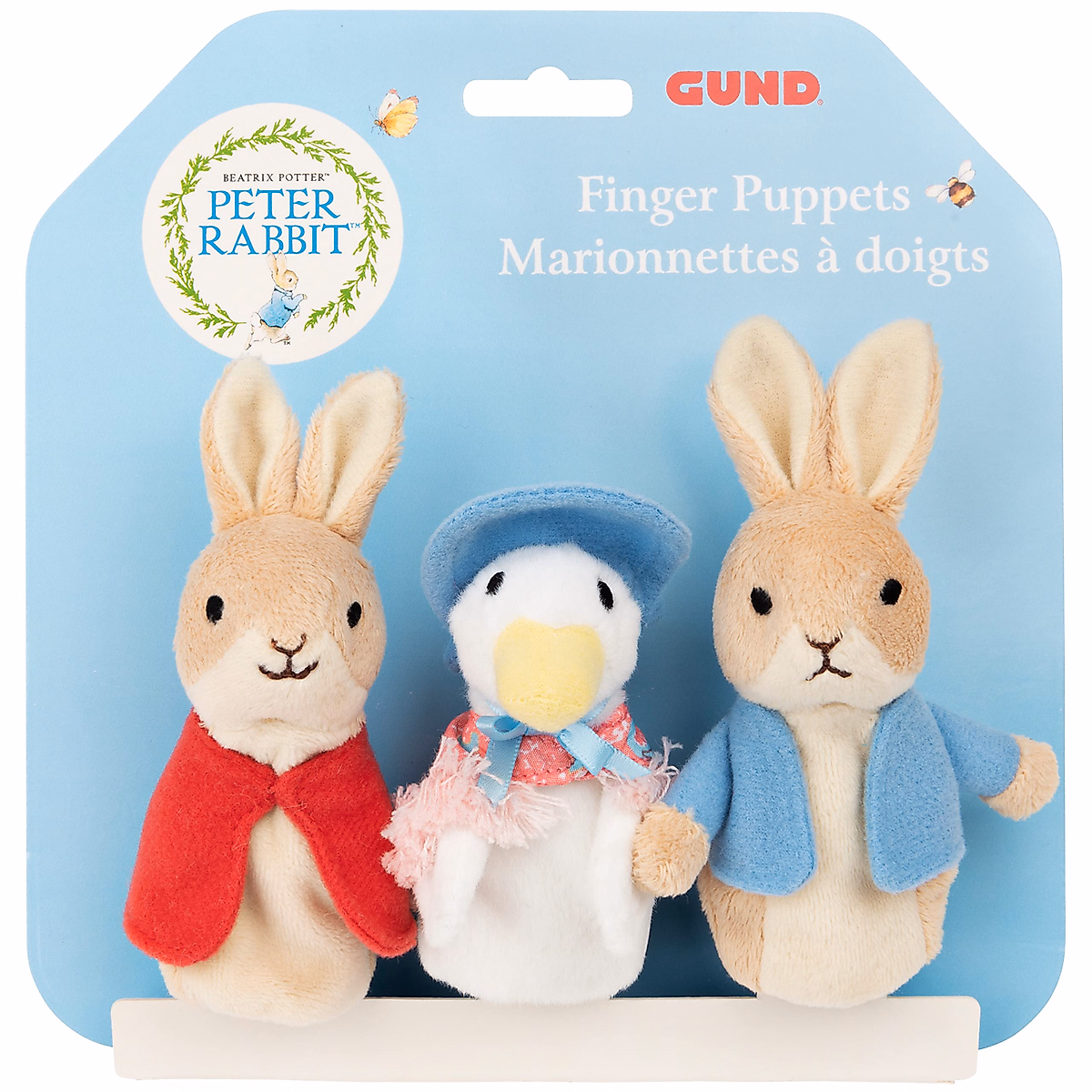 GUND Beatrix Potter Classic Peter Rabbit Flopsy Jemima Puddle-Duck Finger Puppets Set of Three Soft Plush, 3”