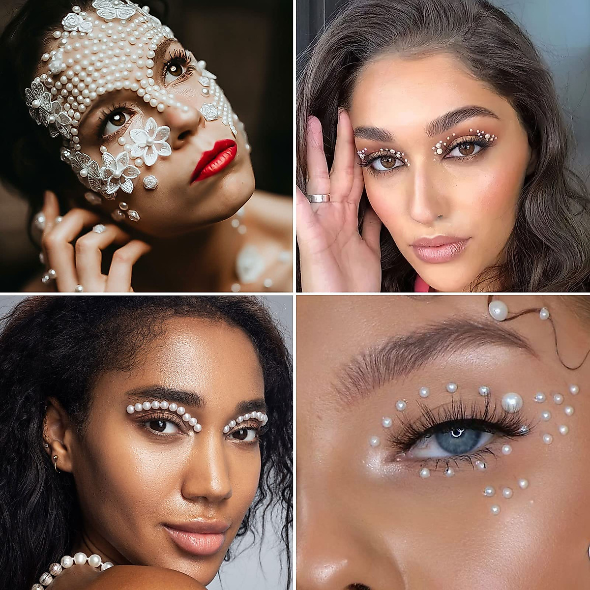 2744 Pcs Hair Pearls Stick On, Self Adhesive Pearls Stickers, Stick On Pearls, Hair Gems Stick On, Face Pearls, Face Gems, Beige Pearl Stickers for Hair Face Makeup Nail DIY Crafts,Valentine's Day,Assorted Size