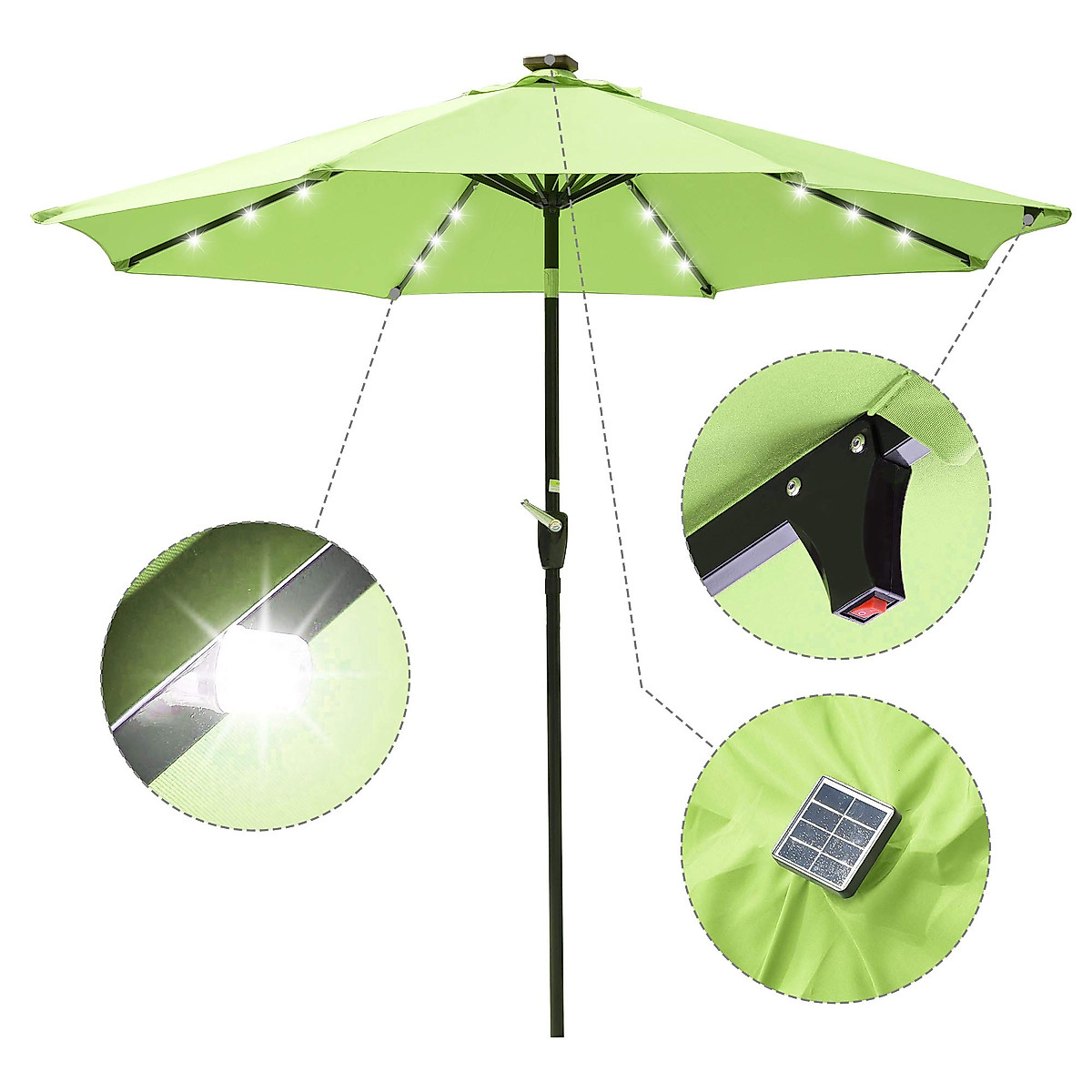 Yescom 9ft 32 Solar Powered LED Light Outdoor Patio Umbrella with 8 Rib Crank Tilt for Table Market Beach Yard Cafe Deck