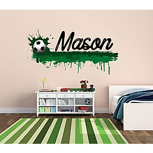 Personalized Name Soccer Ball Wall Decal - Custom Soccer Wall Sticker -Custom Name Soccer Wall Art with Paint on The Wall Effect Wall Decals- Wall Decal for Home Nursery Decor (Wide 40"x23" Height)