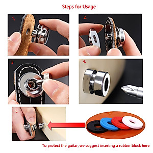 Kuylive 3 Pairs Guitar Strap Lock Set with 8 Rubber Blocks Metal Button Security Straplock Quick Release Strap Retainer System For Electric Acoustic Guitar, Bass, Ukulele (Gold Silver Black)