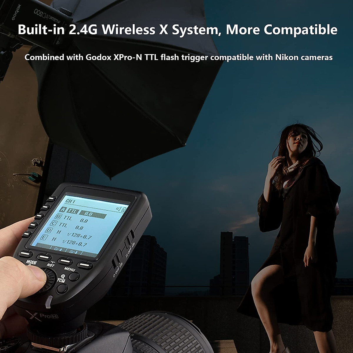 Godox AD200 Pro AD200Pro Strobe Pocket Flash, 200W TTL Outdoor Flash HSS Speedlite 1/8000s, Powerful Li-ion Battery, with Godox XPro-N TTL Wireless Flash Trigger Compatible for Nikon Camera