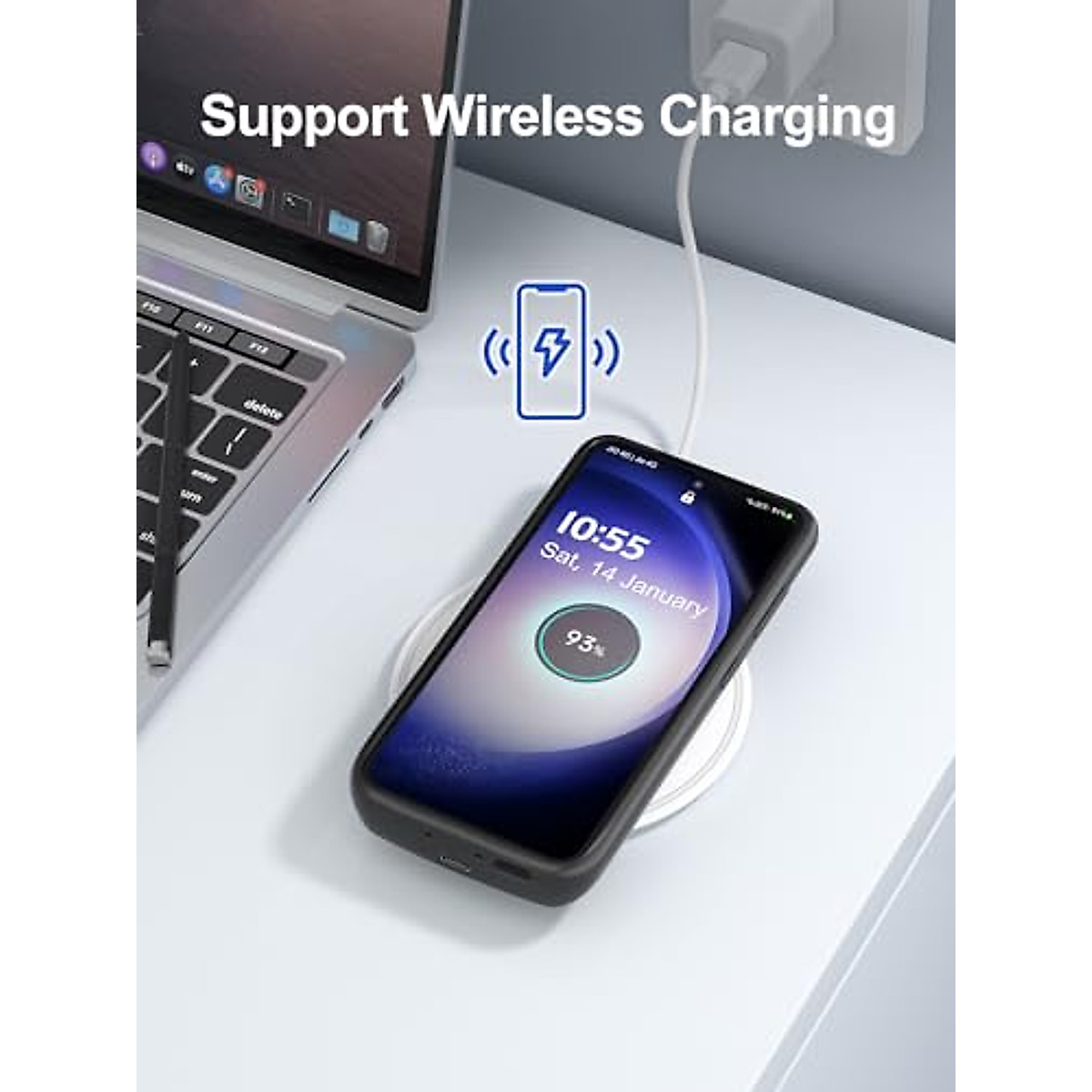 NEWDERY Galaxy S23 Battery Case, Qi Wireless Charging, Fast Charging, Sync Data Supported, 4700mAh Ultra Slim Portable Rechargeble Charger Case for Samsung S23 6.1"(2023 Newest) Black