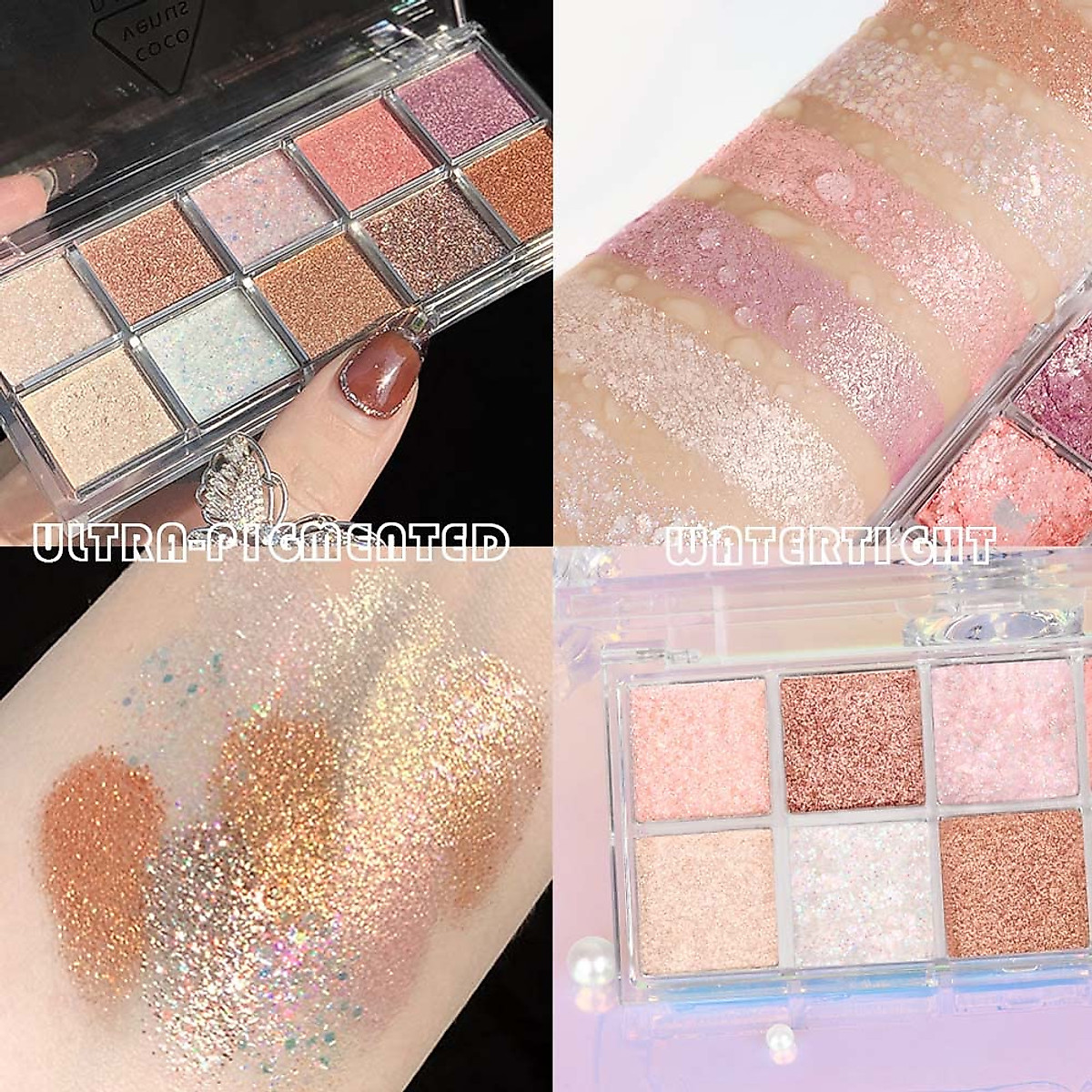 AMY'S DIARY White Glitter Purple Gold Pink Brown Shimmer Eye Eyeshadow Make Up Palette Pallet,10 Colors Glitter Shimmer Eye shadow Palette Makeup for Girl